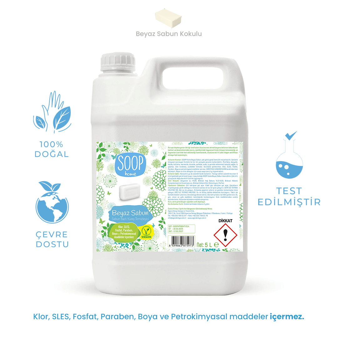 SOOP Home Beyaz Sabun Doğal Yüzey Temizleyici 5L | Vegan | Soop